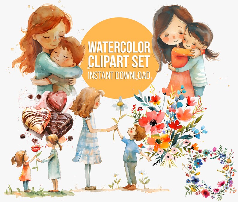 Cute Mother's Day Clipart Set, Decor Graphics, Instant Download - Etsy