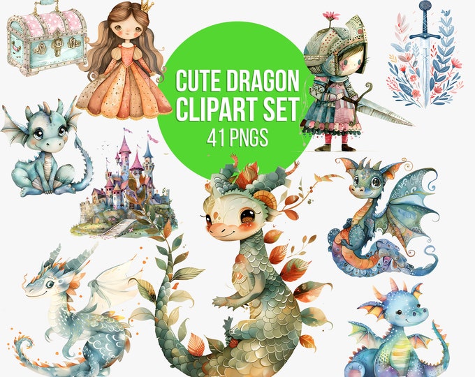 15 Classic Dragons Clipart, PNG, Full Commercial Use, Fantasy Clipart ...