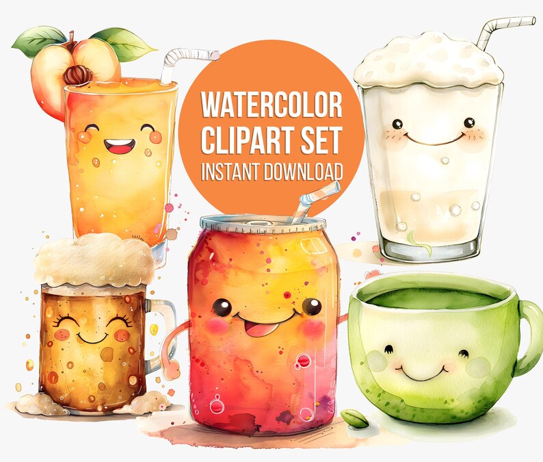 Watercolor Drinks Clipart | Kawaii Drinks PNG, Cute Tea, Hot Chocolate ...