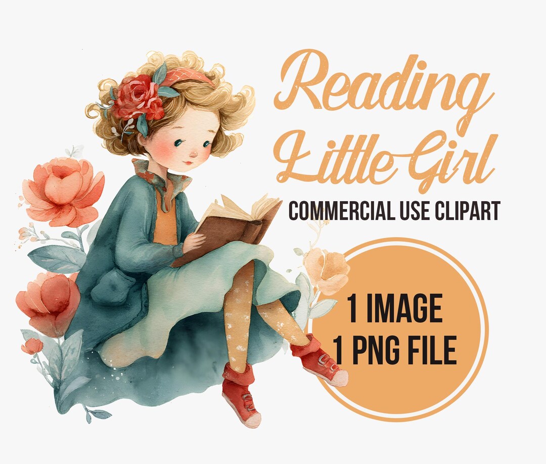 Watercolor Reading Girl Clipart – Reading Girl PNG Watercolor ...