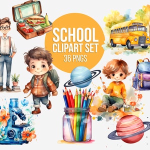Cute Watercolor School Clipart Set, Nursery Decor Graphics, Instant ...
