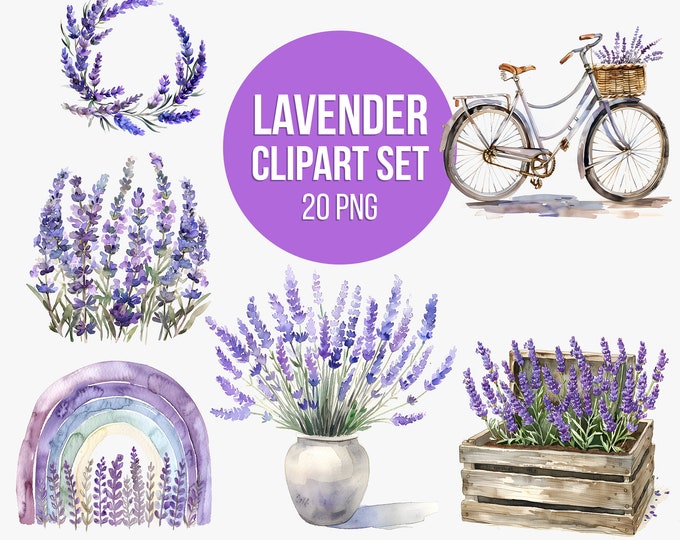 Lavender Basket Clipart, Lavender Clipart, Spring Clipart, Botanical ...