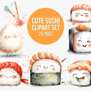 Watercolor Sushi Clipart | Kawaii Sushi PNG, Cute Maki Sushi, Nigiri ...
