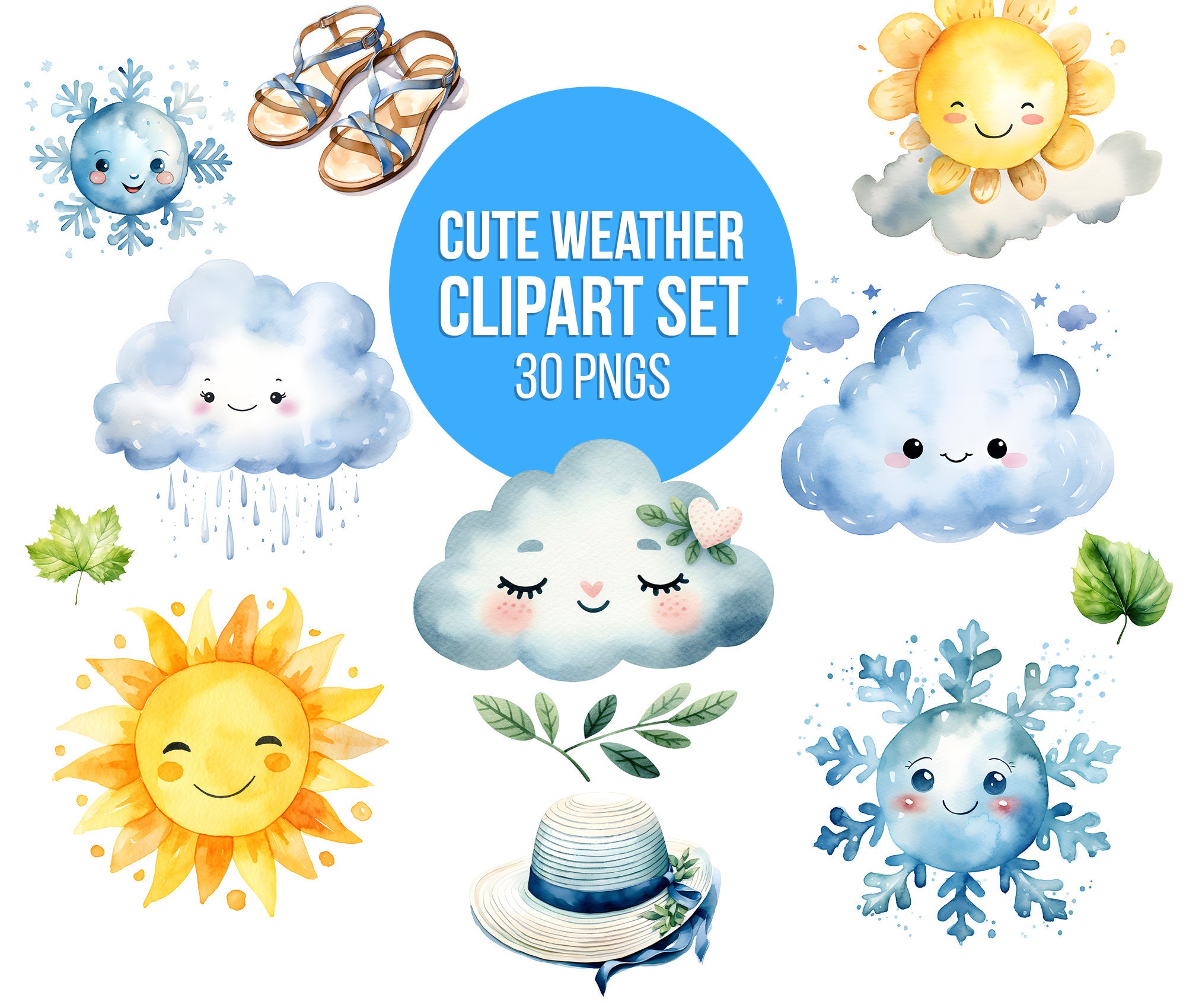 Cute Weather Watercolor Clipart Set, Nursery Decor Graphics, Instant ...
