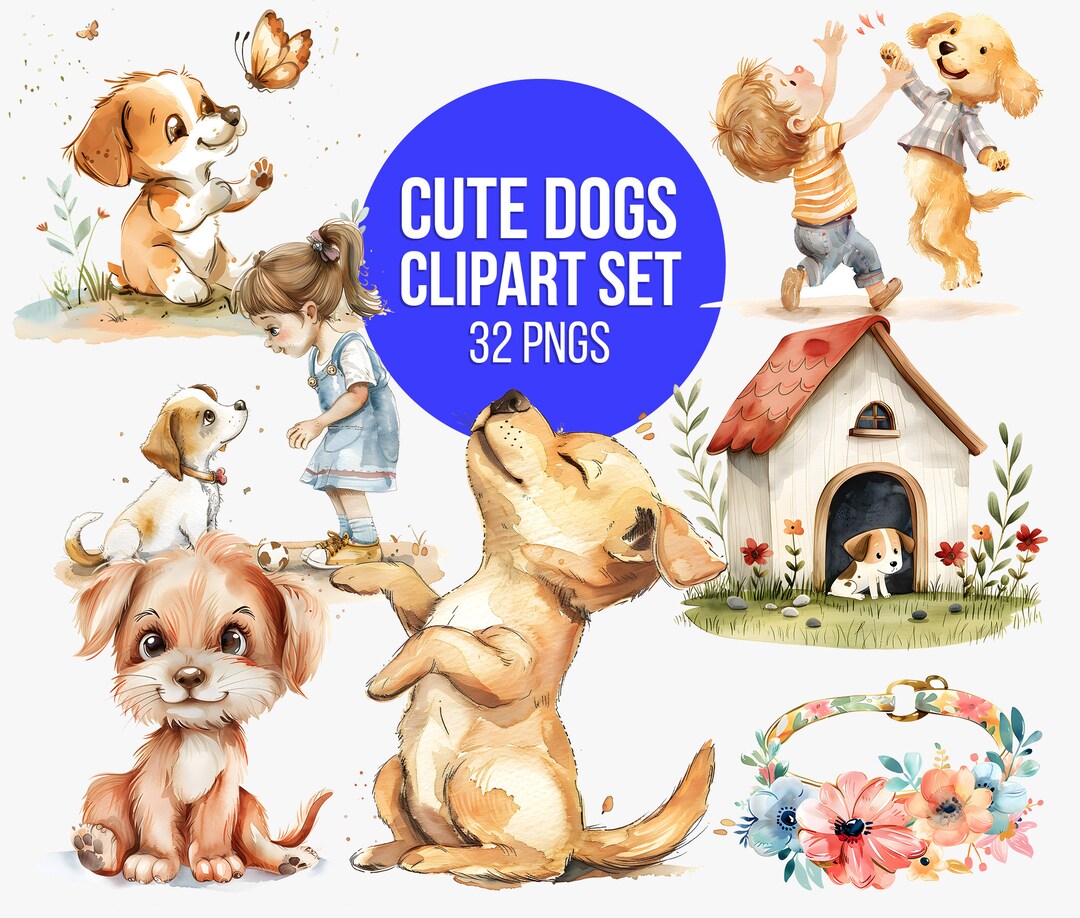 Cute Dogs Clipart Set, Decor Graphics, Nursery Decoration, Instant ...