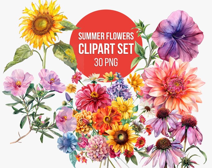Summer Flower Clipart Watercolor Flower PNG Flower Clipart Summer PNG ...