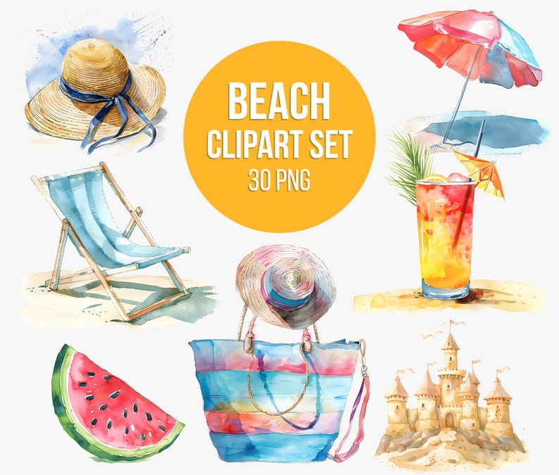 Beach Clipart Set, Decor Graphics, Instant Download - Etsy