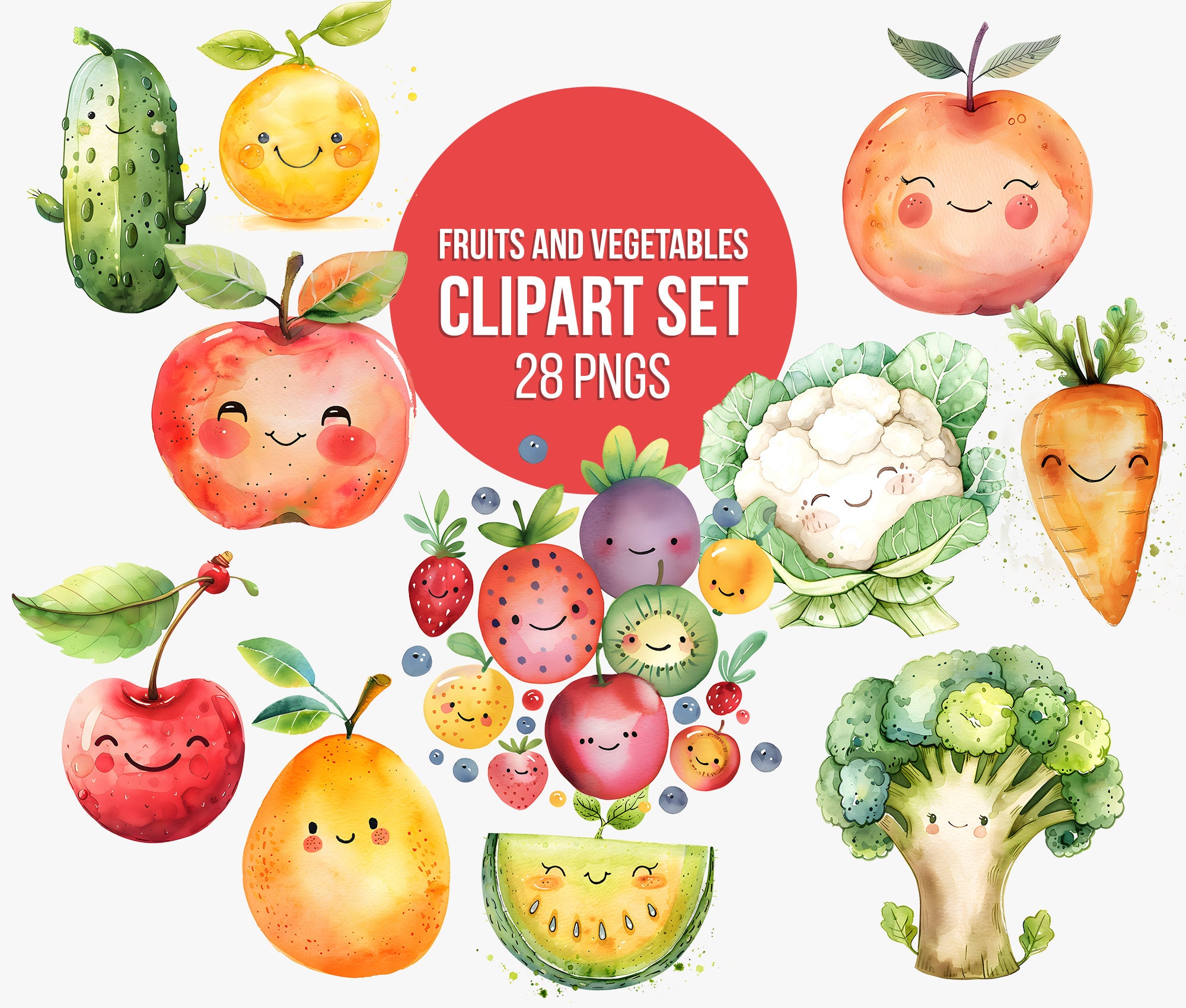 Fruits and Vegetables Clipart Set, Nursery Decor Graphics, Instant ...