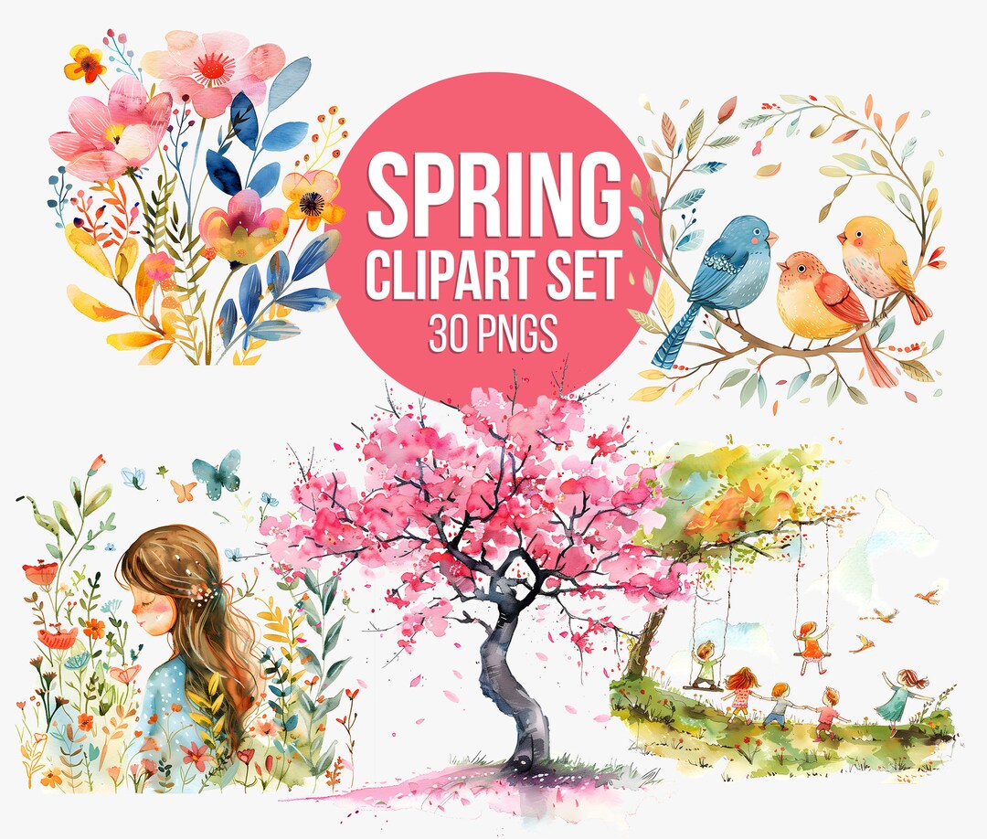 Watercolor Spring Clipart Set, Decor Graphics, Instant Download - Etsy