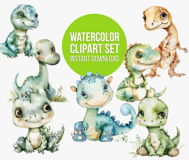 Cute Watercolor Baby Dino Clipart Set, Nursery Decor Graphics, Instant ...