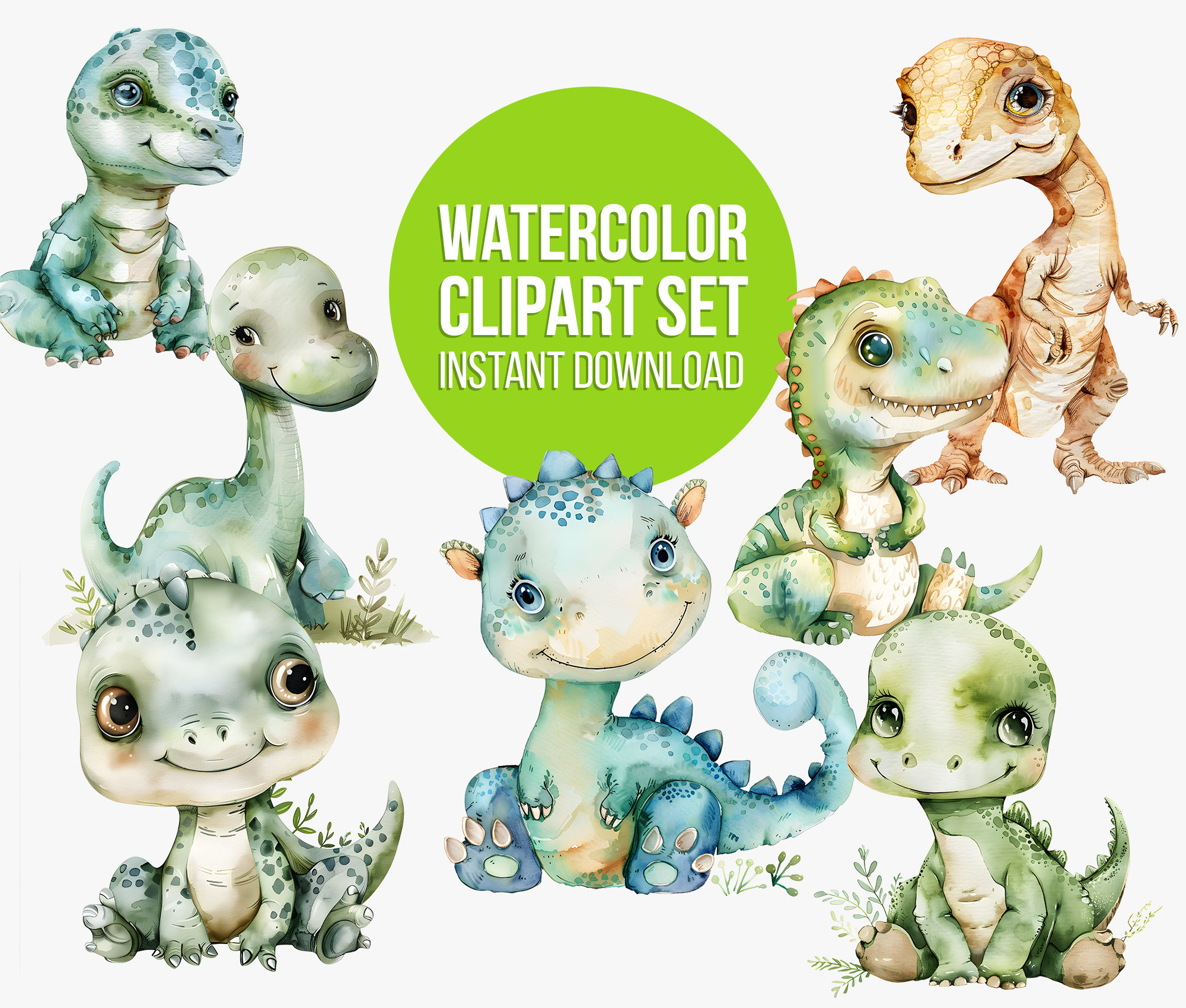 Cute Watercolor Baby Dino Clipart Set, Nursery Decor Graphics, Instant ...