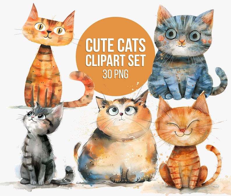 Cute Cats Clipart Set, Nursery Decor Graphics, Instant Download - Etsy ...