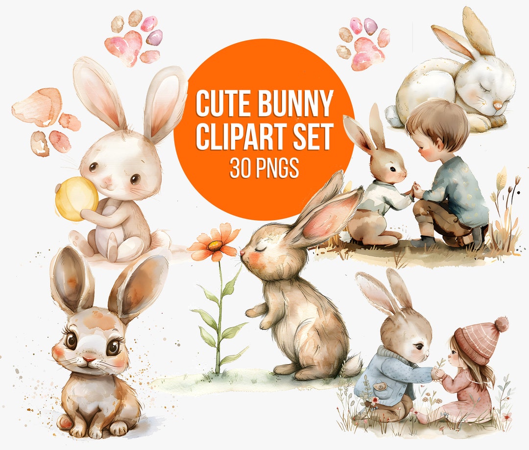 Cute Bunnies Clipart Set, Decor Graphics, Nursery Decoration, Instant ...