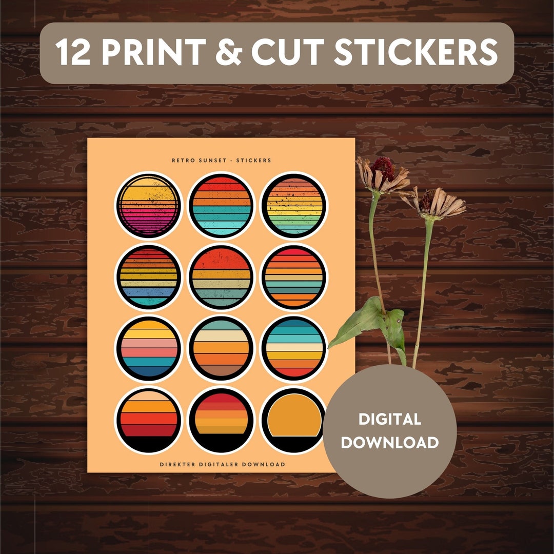 Retro Sunset Sticker PNG, Sticker Design, Retro Sticker PNG, Print and ...