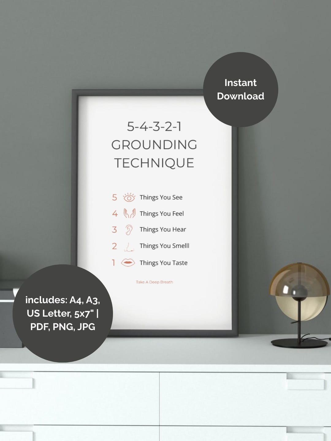 5-4-3-2-1 Grounding Technique Print | Mental Health Poster (digital ...