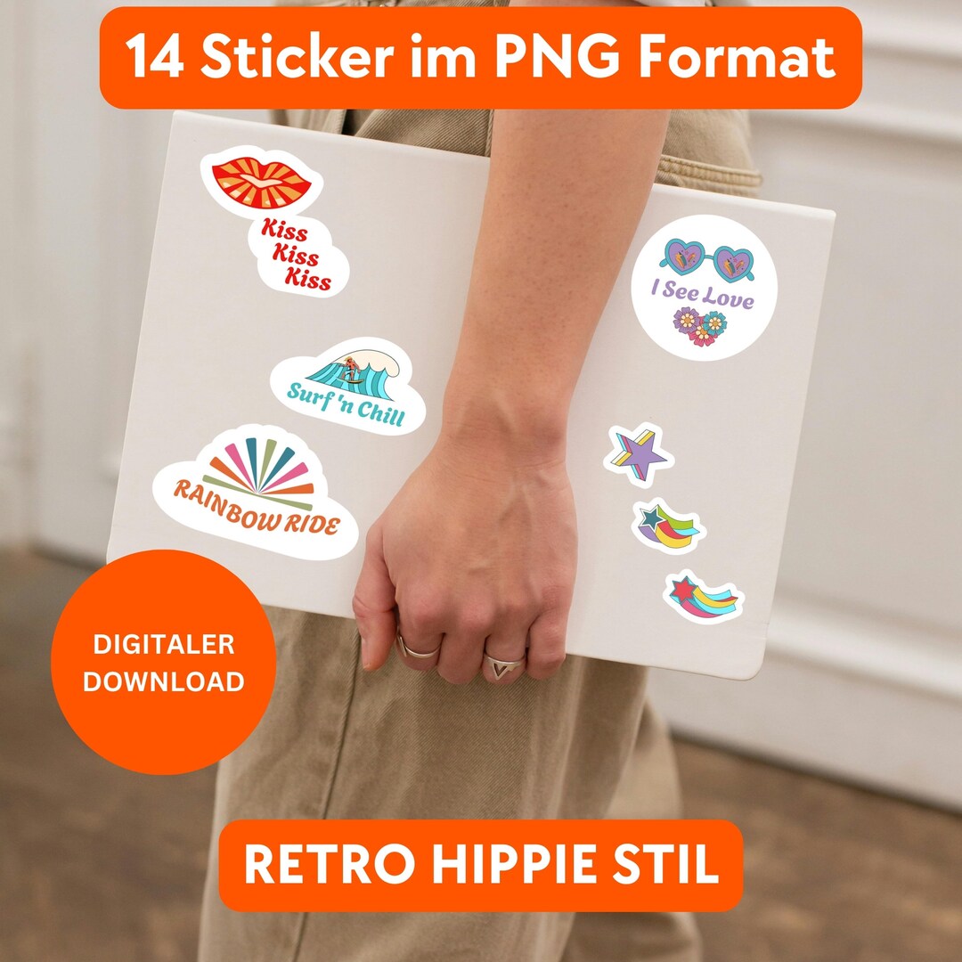 Printable Retro Hippie Stickers Gift for Retro Lovers, Digitale PNG ...