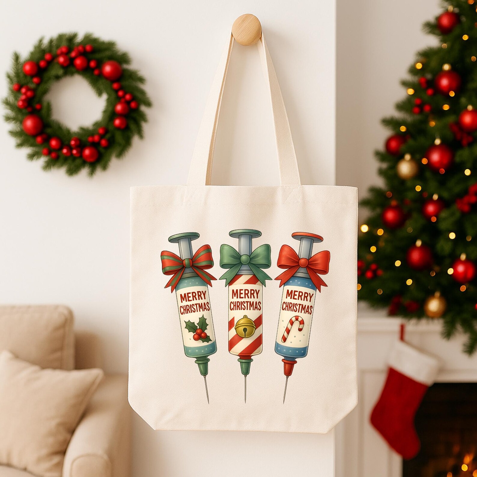 Christmas Nurse Syringe PNG, Cute Holiday Medical Clipart With Bows ...