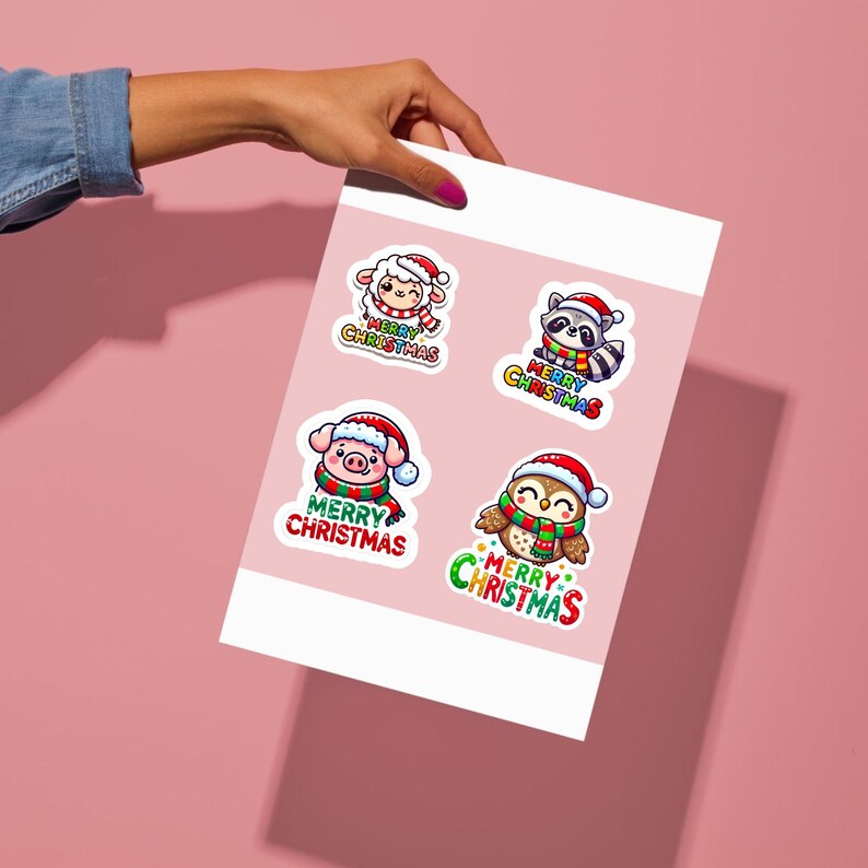 40 Adorable Christmas Animal Stickers PNG Set, Cute Cartoon Holiday ...