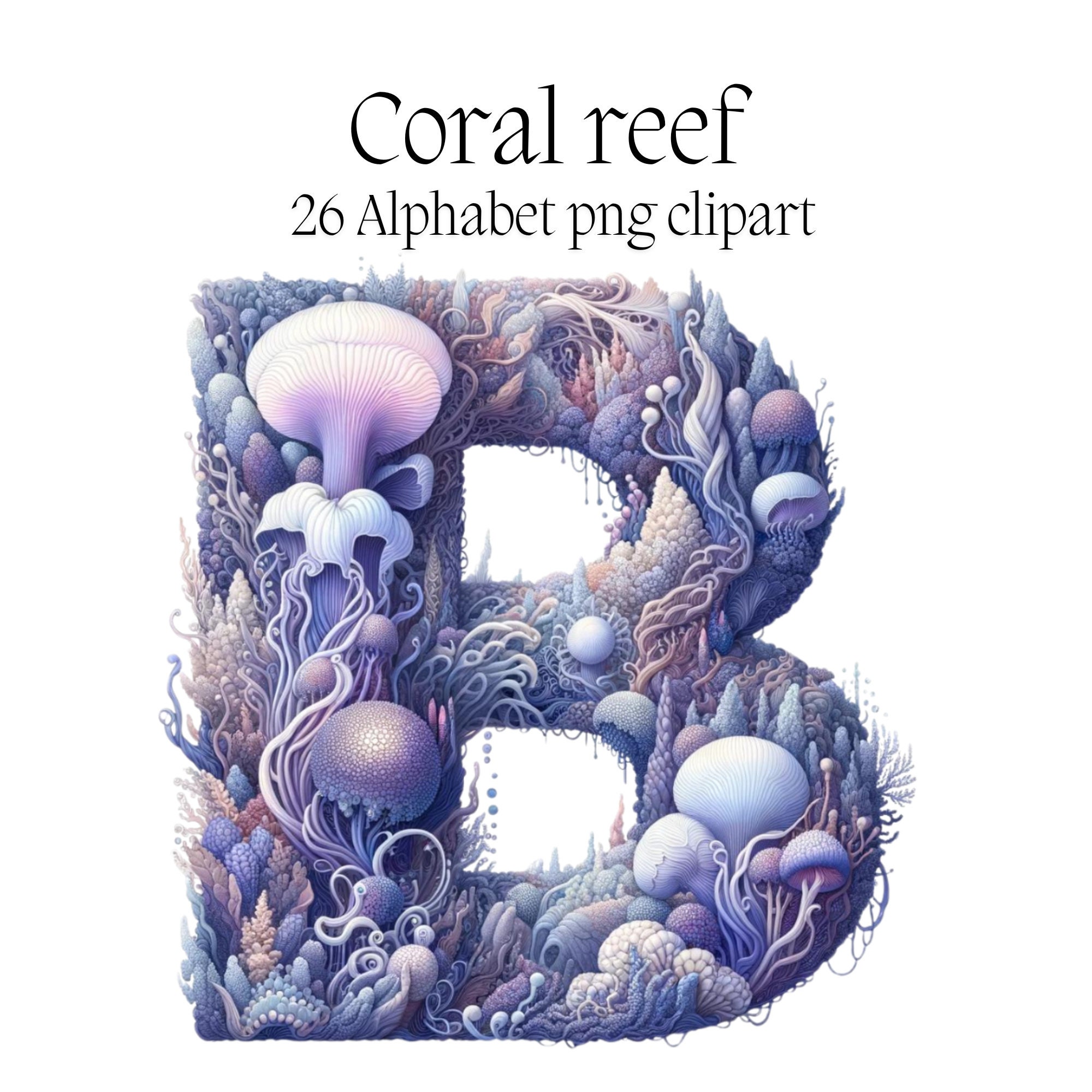 Coral Reef Alphabet PNG Clipart A-Z, Ocean Alphabet Clipart, Underwater ...
