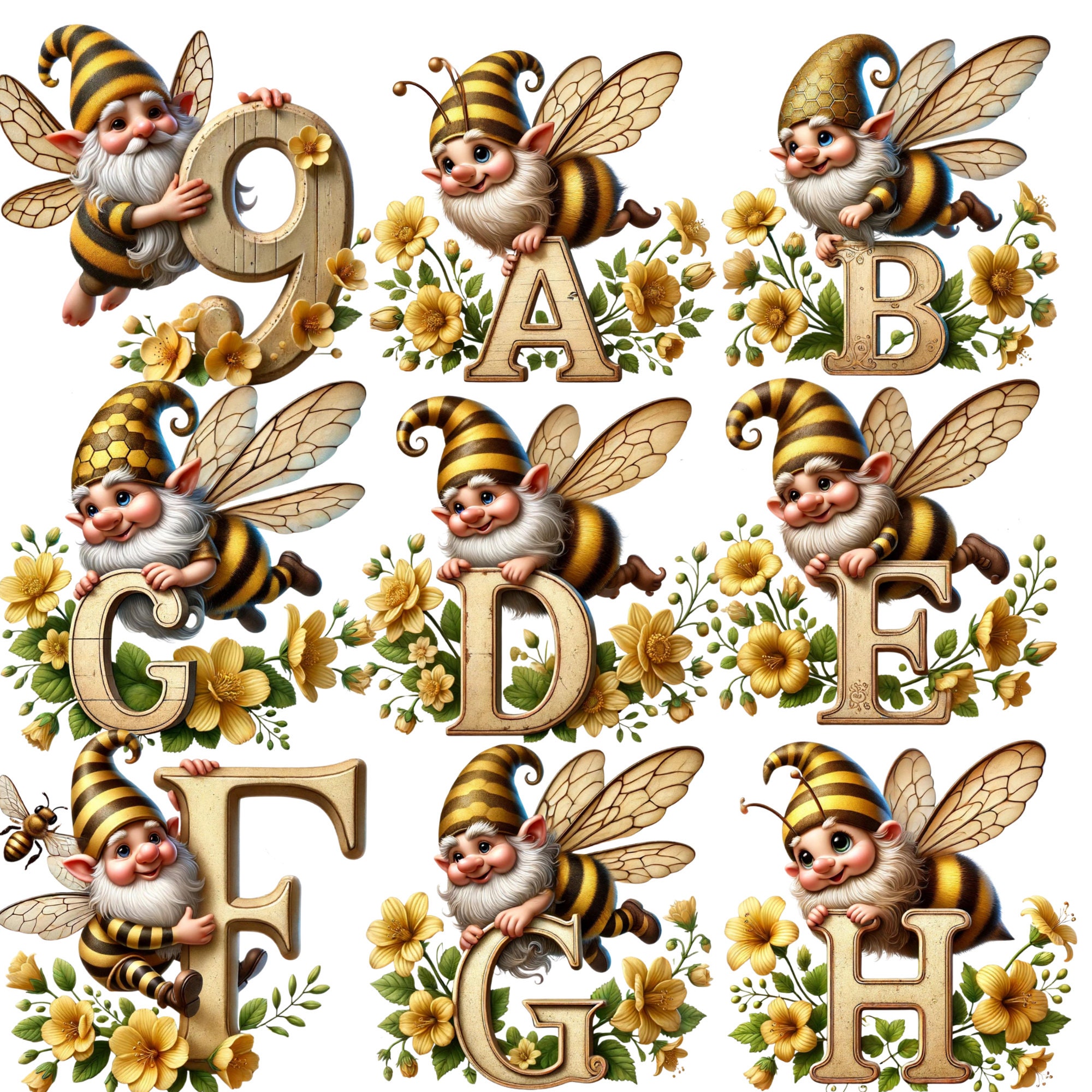 Bee Gnome Alphabet & Number A-Z 0-9, Bee Gnome Font, 36 PNG Letters ...
