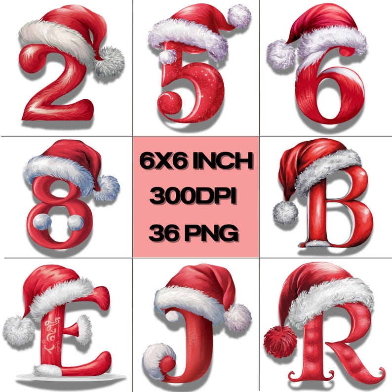 Christmas Alphabet & Number Clipart, Red Letters With Santa Hats ...