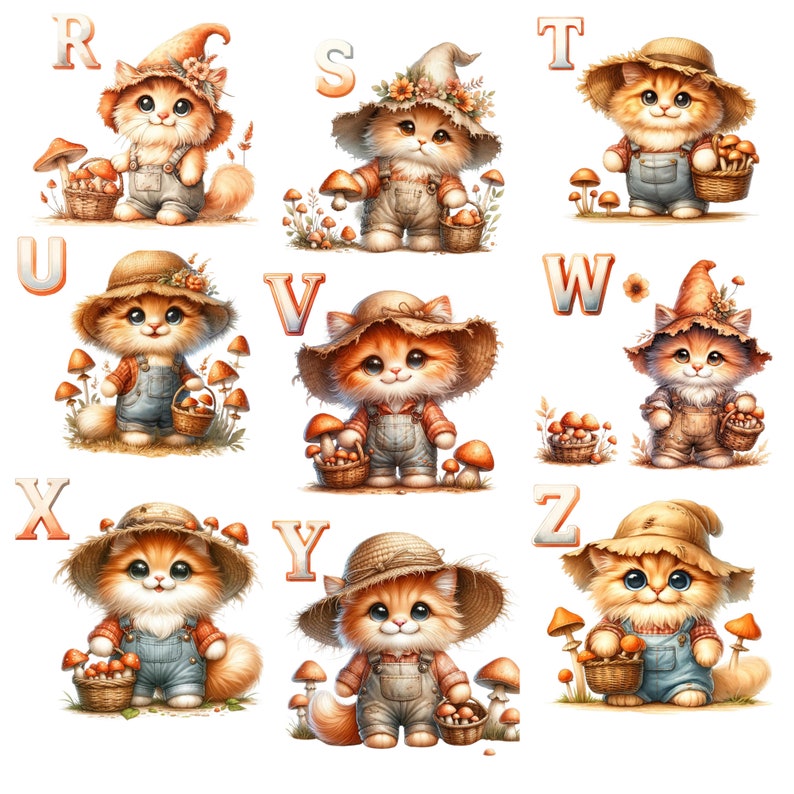 Cute Cat Alphabet & Number PNG Clipart A-Z 0-9, Alphabet Clipart 36 PNG ...