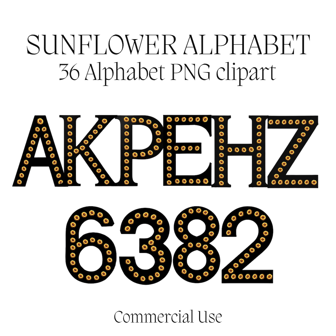 Sunflower Alphabet Letters PNG Clipart, A-Z 0-9 PNG, Contemporary ...