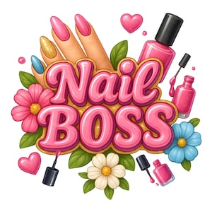 Nail Boss PNG, Cute Nail Art Clipart for Shirt Design, Pink Glossy Nail ...