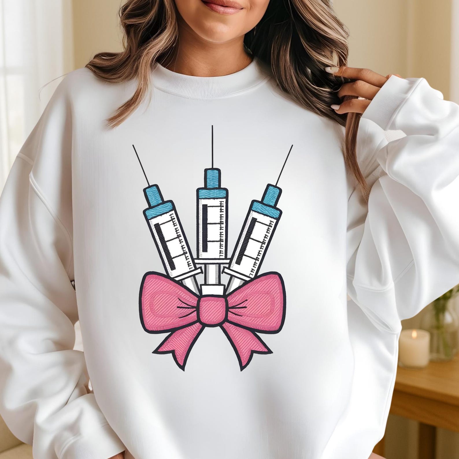 Nurse Syringe Embroidery PNG With Bow, Medical Syringe Clipart for ...