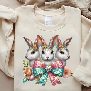 Sparkly Easter Bunny Illustration,sequin Rabbit Clipart,glitter Bow ...