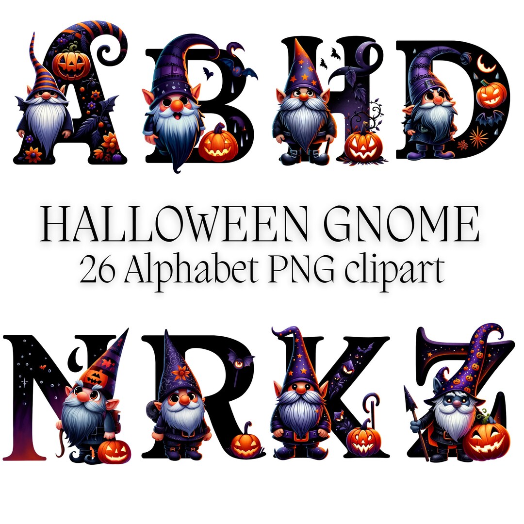 Halloween Gnome Alphabet A-Z PNG Clipart, Gnome Font Clipart, 26 PNG ...