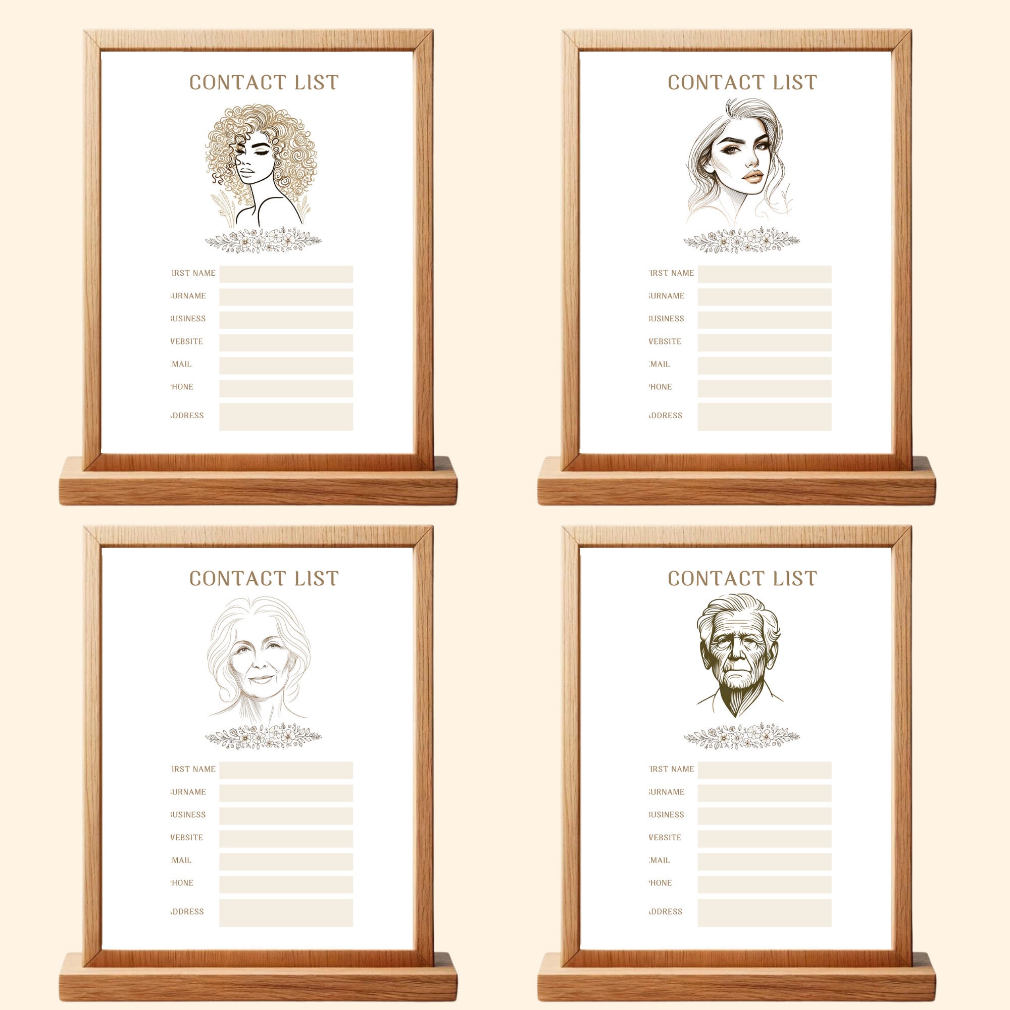 Stylish Contact List Templates Bundle Planner, 7 Unique Portraits ...