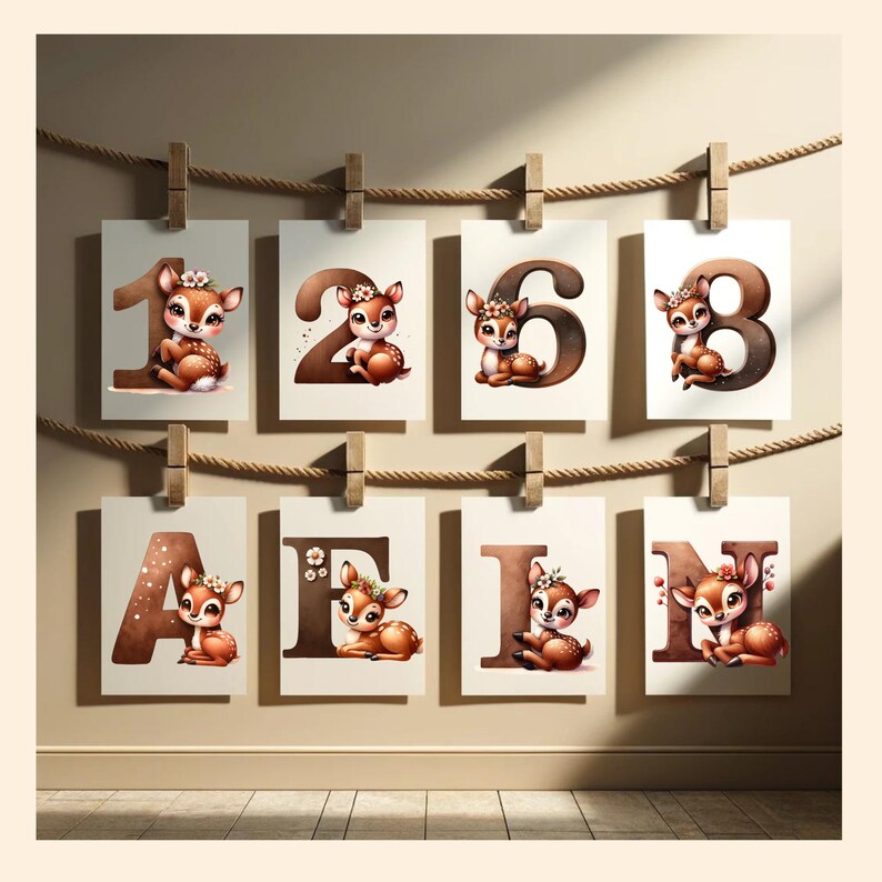 Adorable Fawn-themed Alphabet & Number PNG Clipart A-Z 0-9, 36 PNG ...