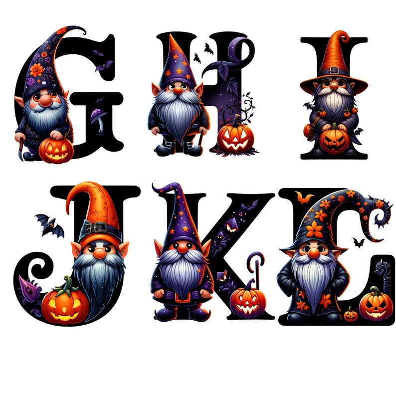 Halloween Gnome Alphabet A-Z PNG Clipart, Gnome Font Clipart, 26 PNG ...