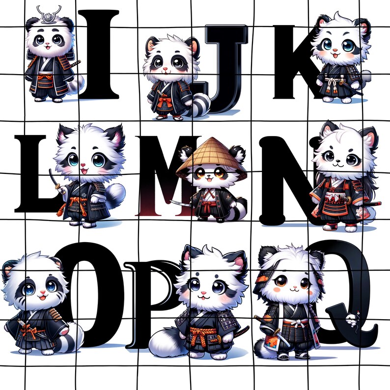 Cute Samurai Alphabet & Number Clipart PNG A-Z 0-9 ,36 PNG Clipart ...