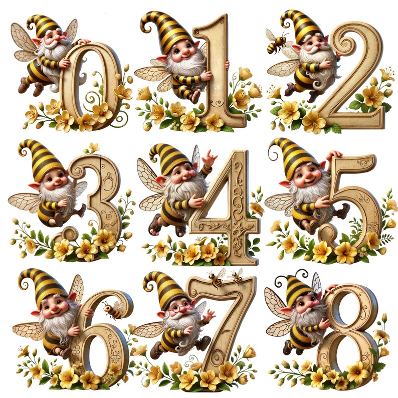 Bee Gnome Alphabet & Number A-Z 0-9, Bee Gnome Font, 36 PNG Letters ...