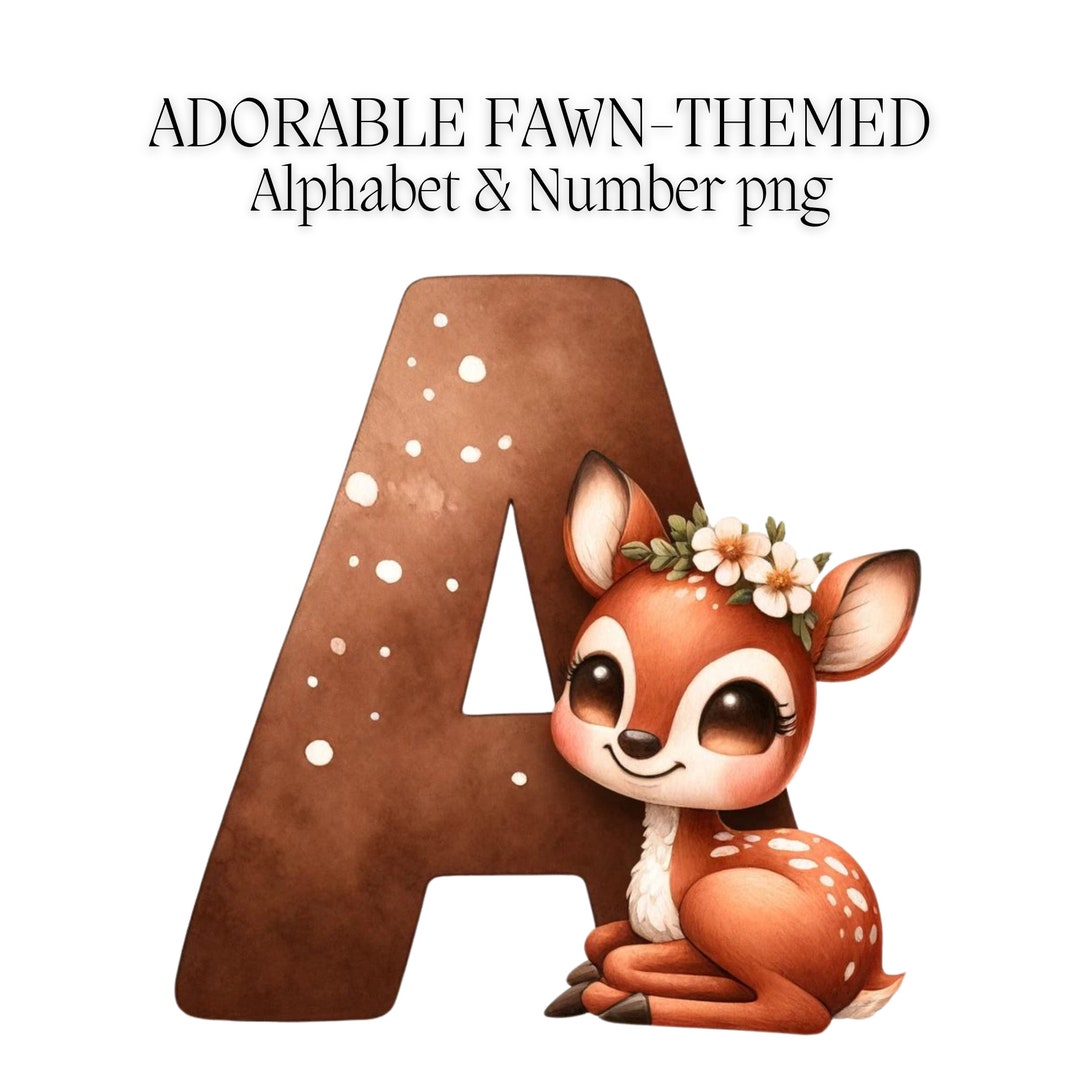 Adorable Fawn-themed Alphabet & Number PNG Clipart A-Z 0-9, 36 PNG ...