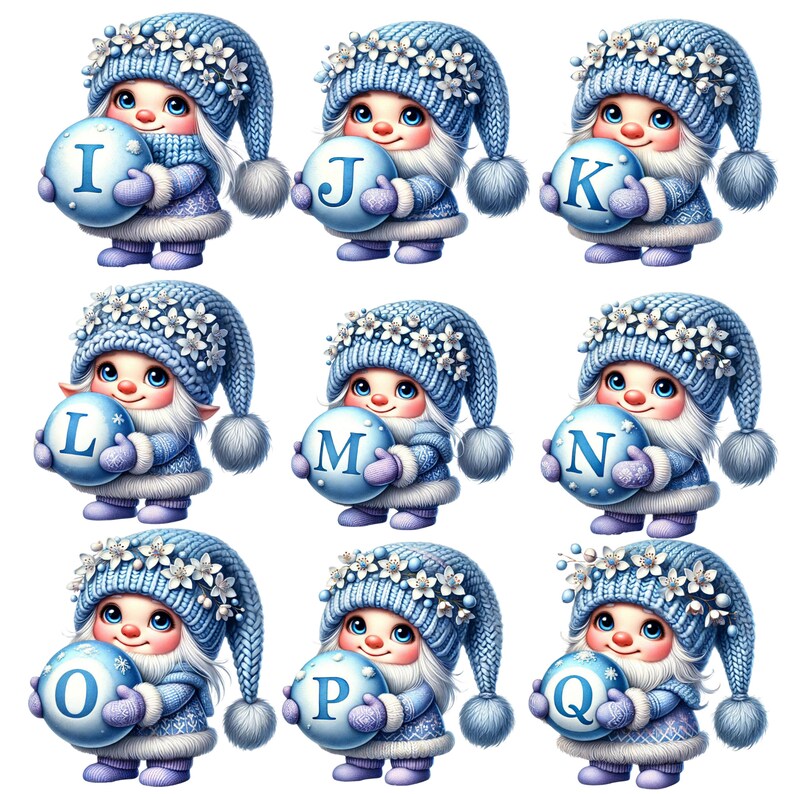 Winter Gnome Alphabet & Number Clipart A-Z 0-9, Gnomes, 36 PNG Letters ...