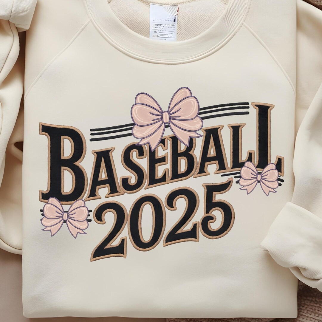 Baseball 2025 Embroidery PNG, Cute Baseball Bow Design, Baseball Season ...