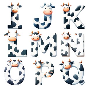 Watercolor Cow Alphabet & Number Clipart 36 PNG Collection, Alphabet ...