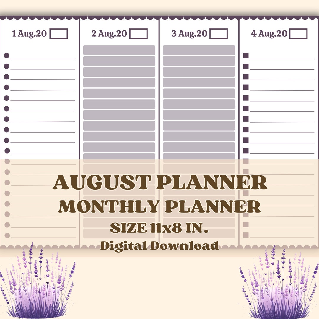 Printable August Monthly Planner 2024 Size 11x8,daily & Monthly ...