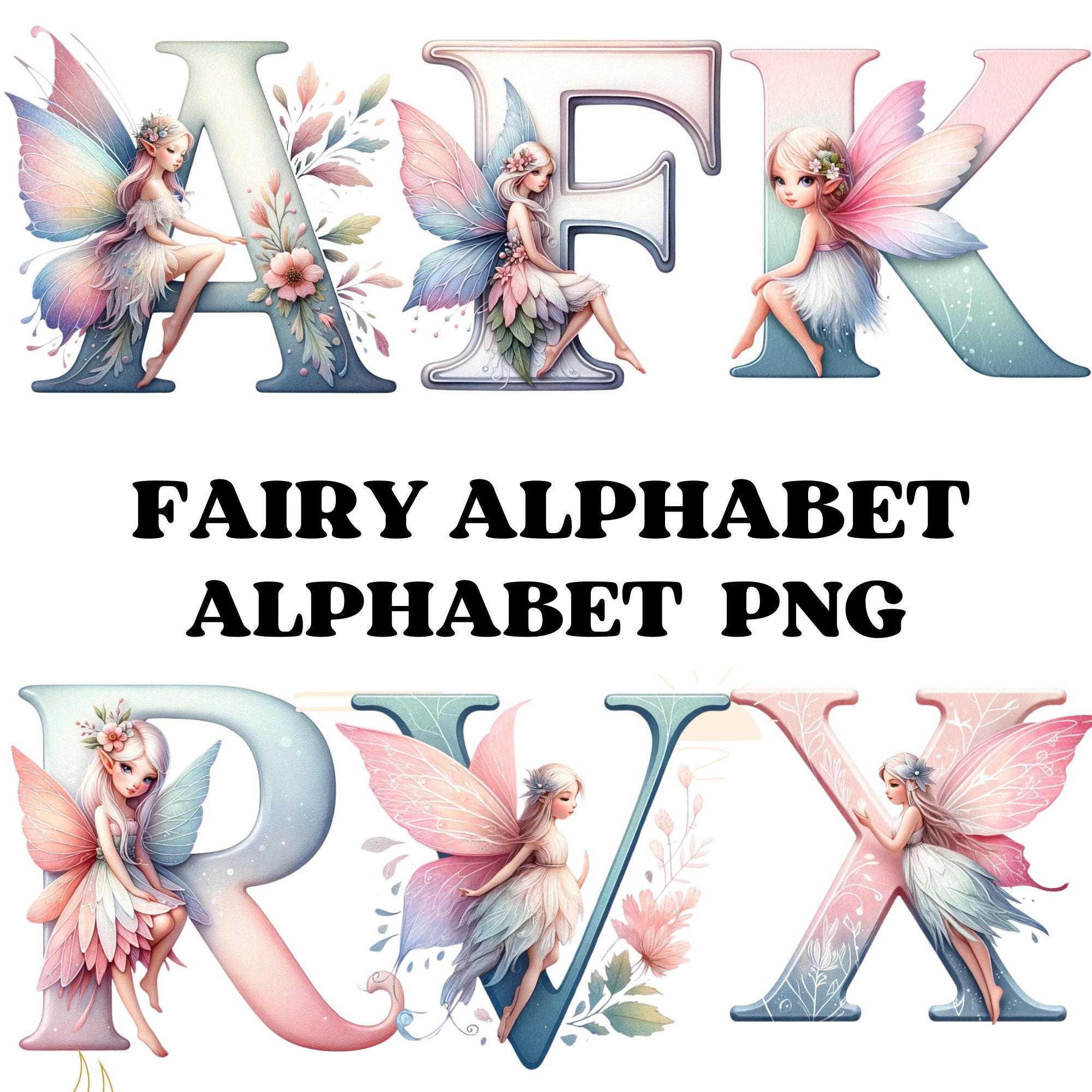 Enchanted Fairy Alphabet PNG Full Set A-Z Clipart, High Resolution ...
