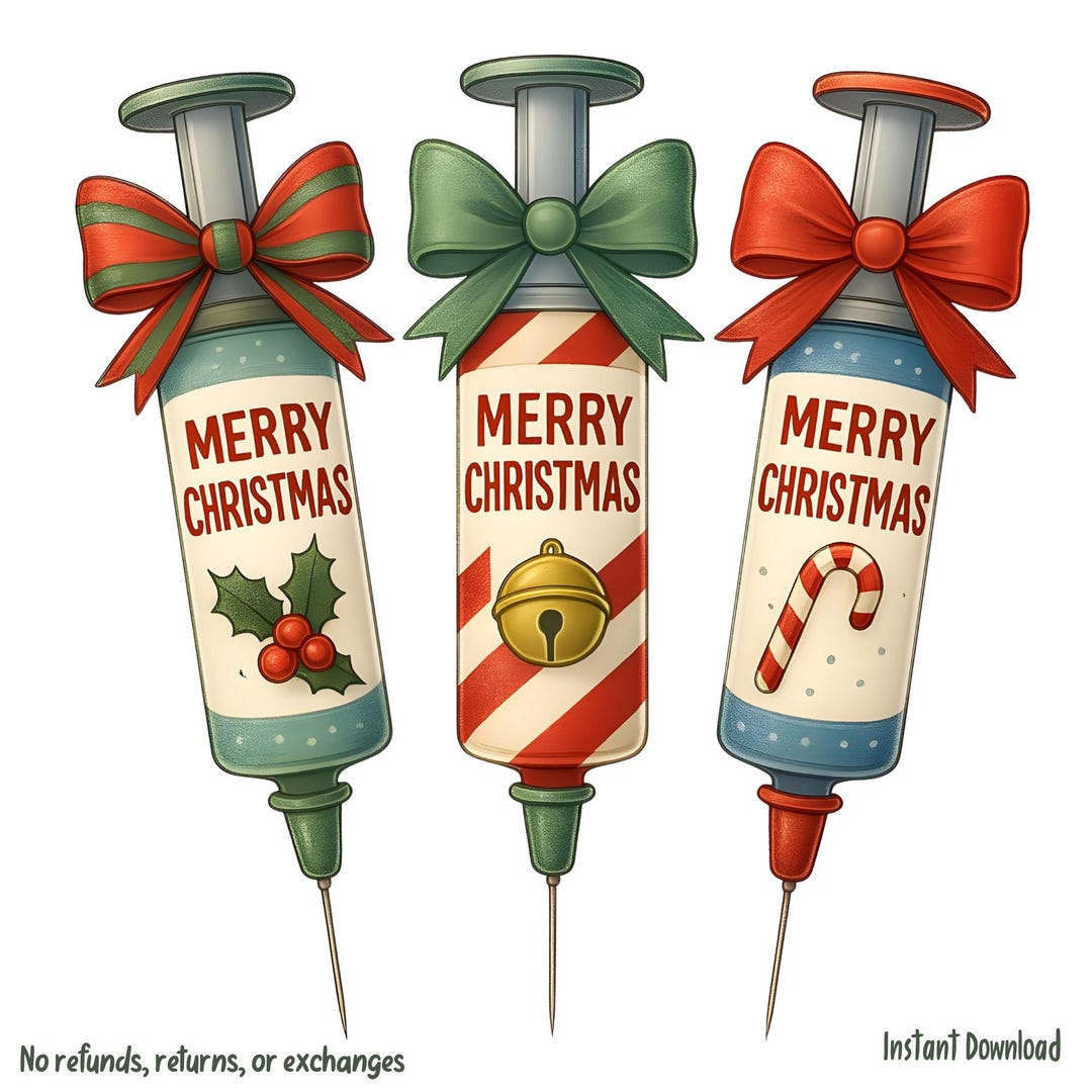 Christmas Nurse Syringe PNG, Cute Holiday Medical Clipart With Bows ...