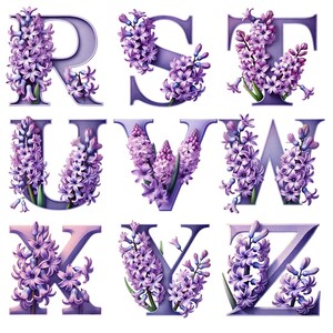 Hyacinth Floral Alphabet & Number Clipart, Hyacinth Letters Clipart, A ...