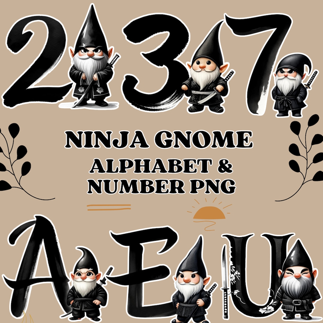 Ninja Gnome Alphabet & Number Clipart Set-36 PNG 1800x1800 Px Pngs, 300 ...