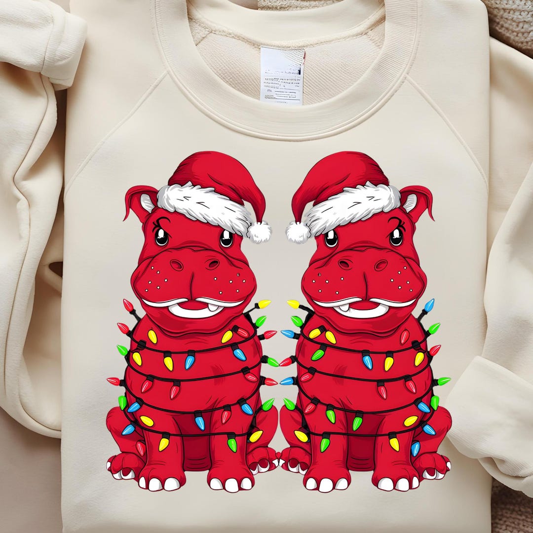 Christmas Hippos Digital PNG, Festive Hippo Decoration, Santa Hat Hippo ...