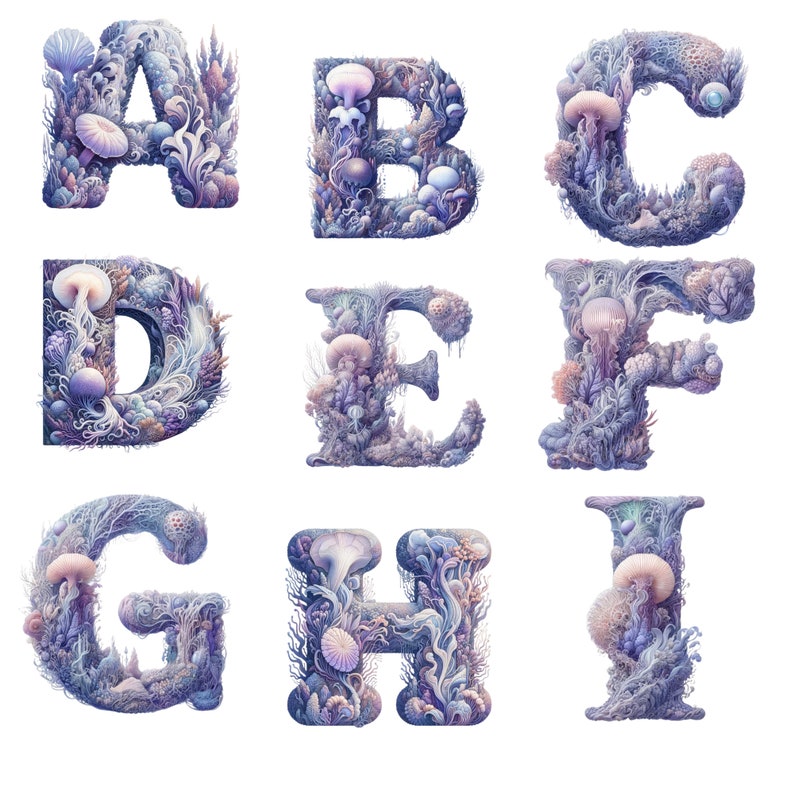Coral Reef Alphabet PNG Clipart A-Z, Ocean Alphabet Clipart, Underwater ...