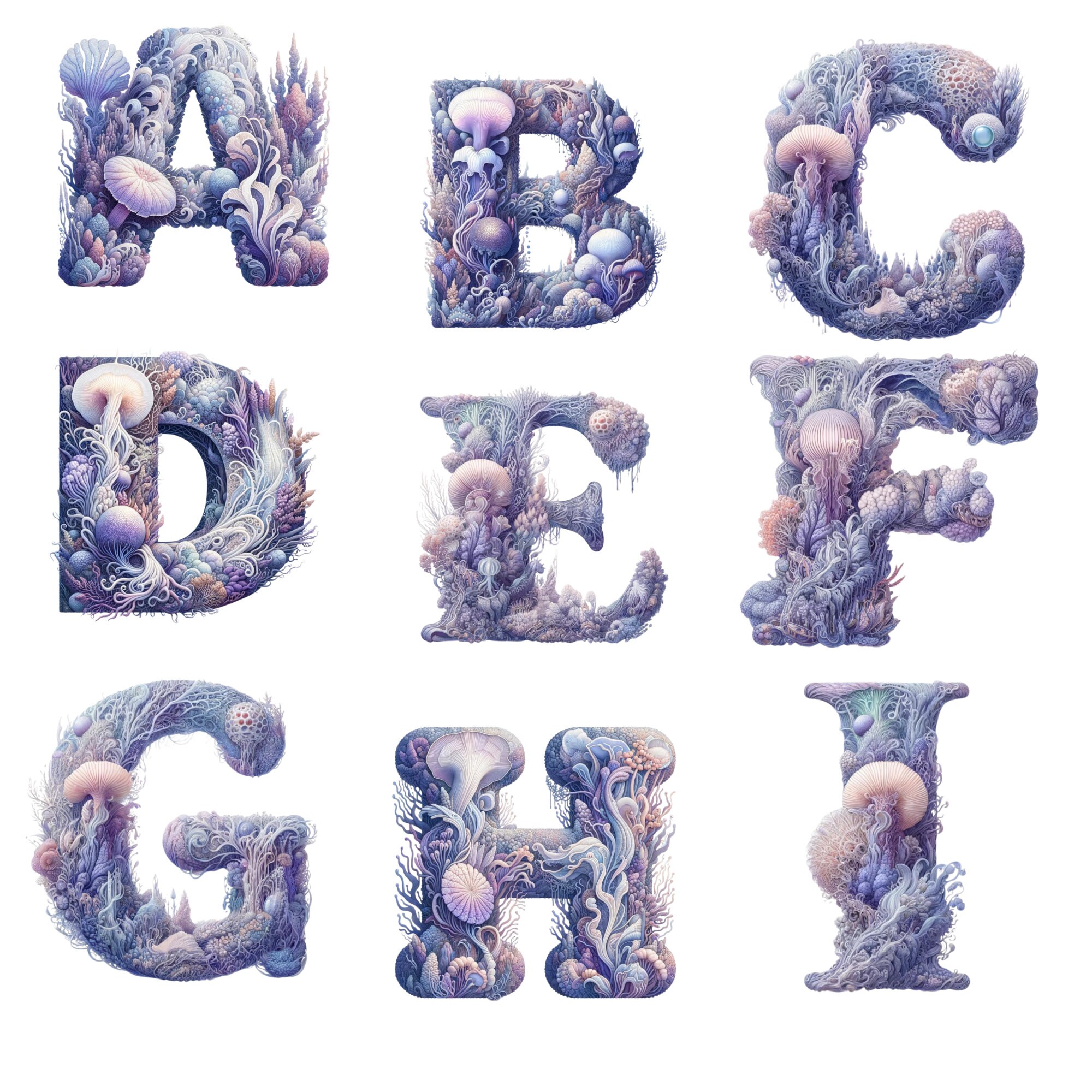 Coral Reef Alphabet PNG Clipart A-Z, Ocean Alphabet Clipart, Underwater ...