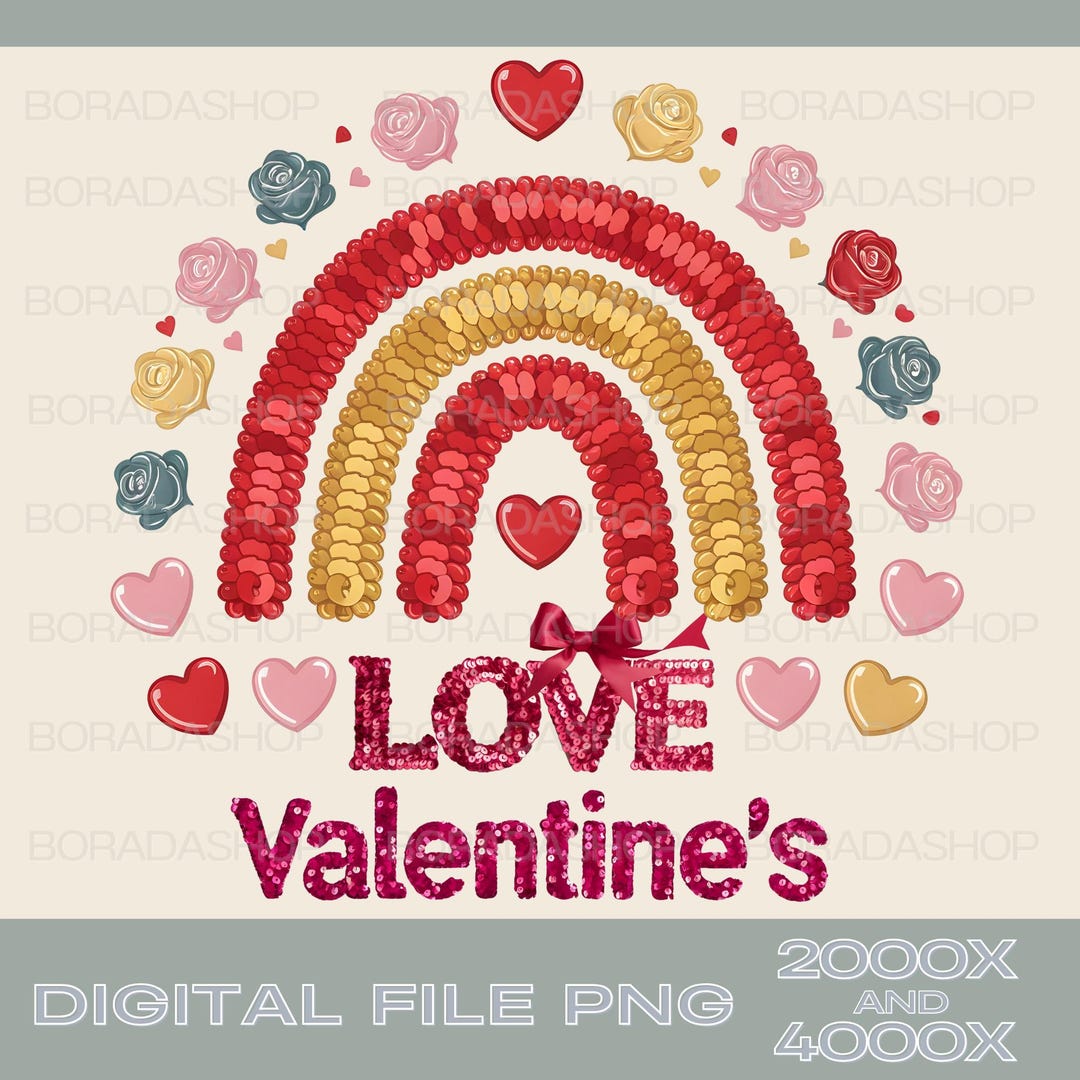 Rainbow Valentine's Day PNG, Love Valentine's Clipart, Sequin Valentine ...