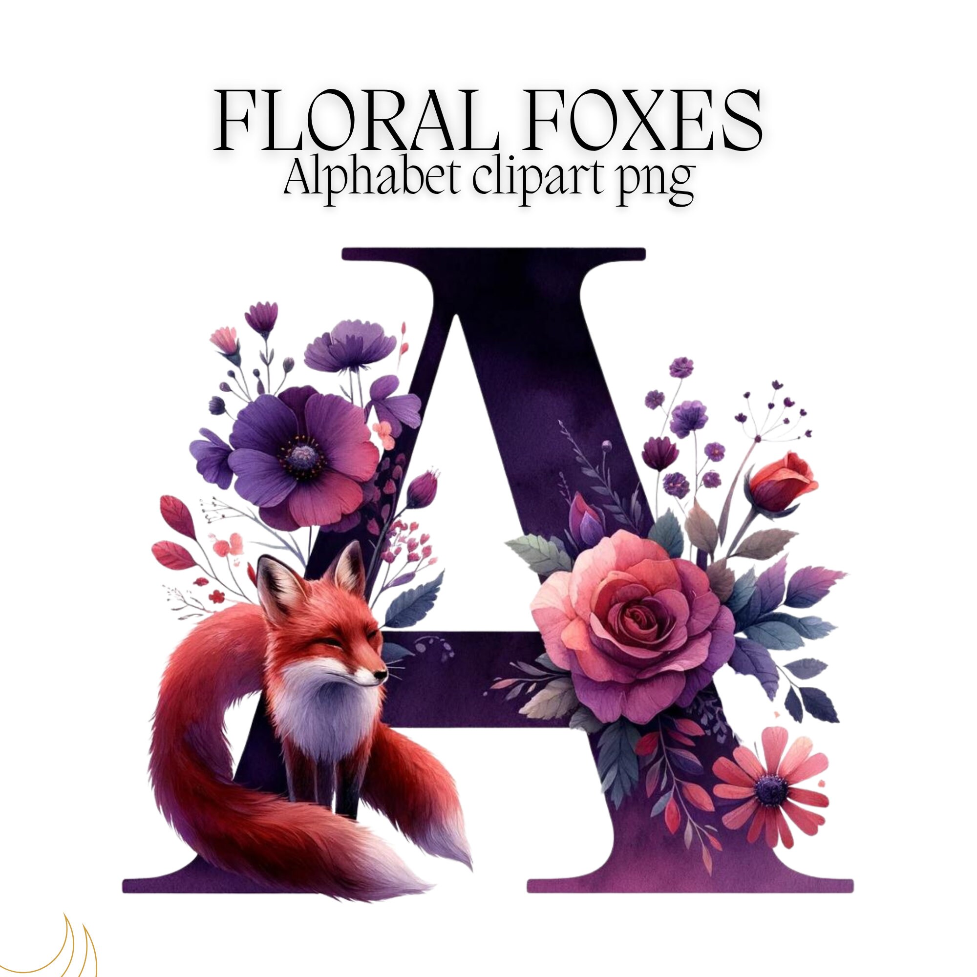 Alphabet Floral Foxes PNG A-Z, 26 PNG Clipart, High Resolution Alphabet ...